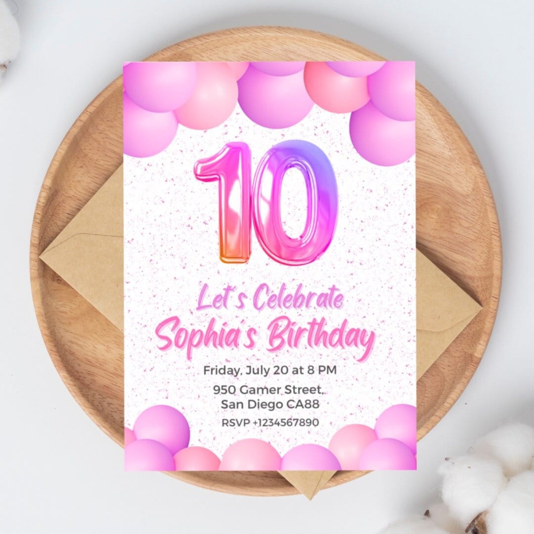 10th Birthday Invitationfor Girl Birthday Invite for 10 Year Old With ...