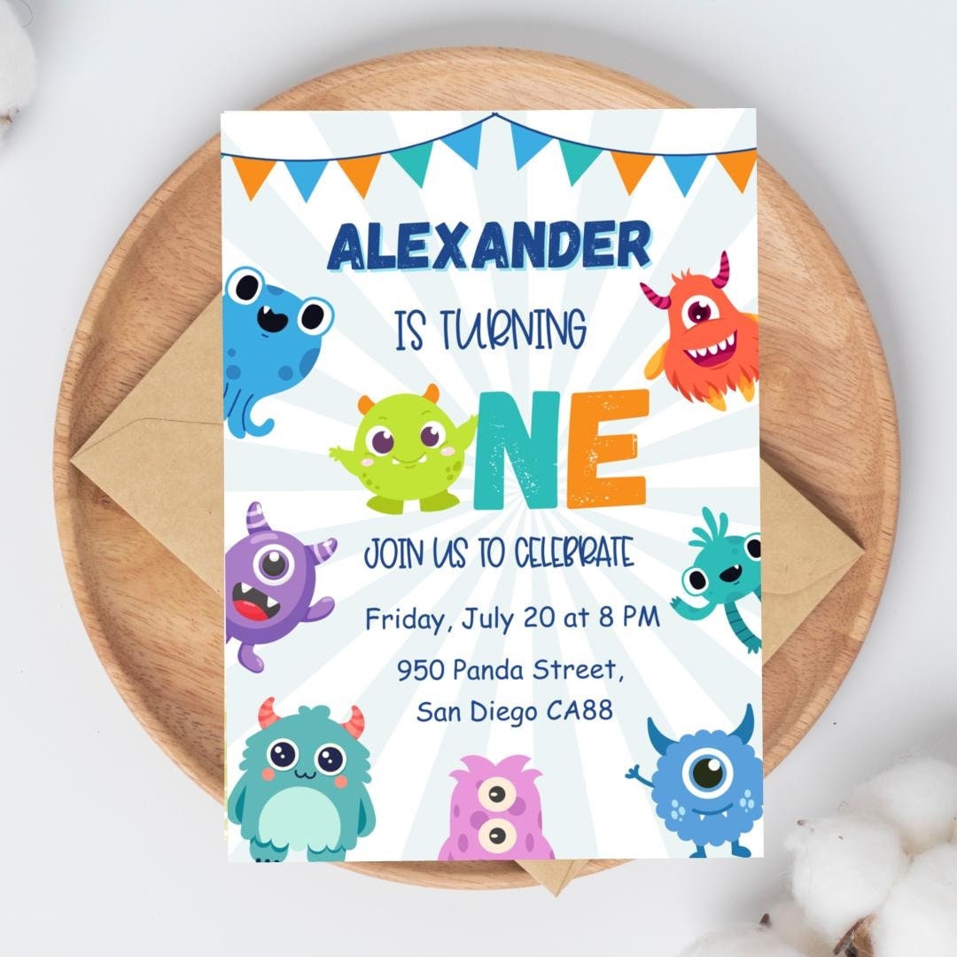 Editable Monster One Birthday Invitation Template, Monster Birthday ...