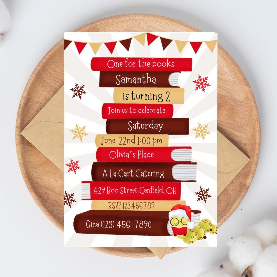 Christmas Invitation Books Library Birthday Invitation Reading Party ...