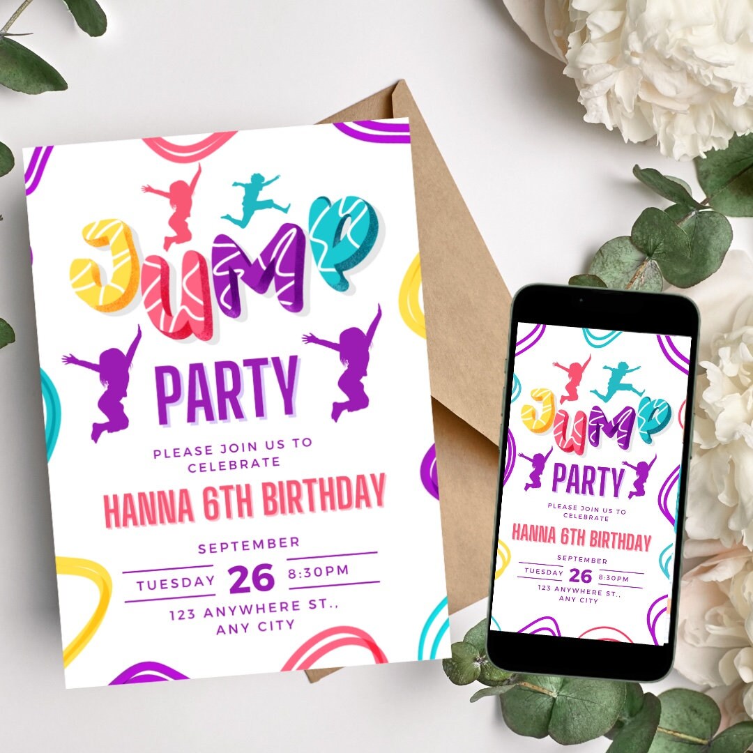 EDITABLE Jump Party Invitation, Trampoline Birthday Invitation, Jump ...