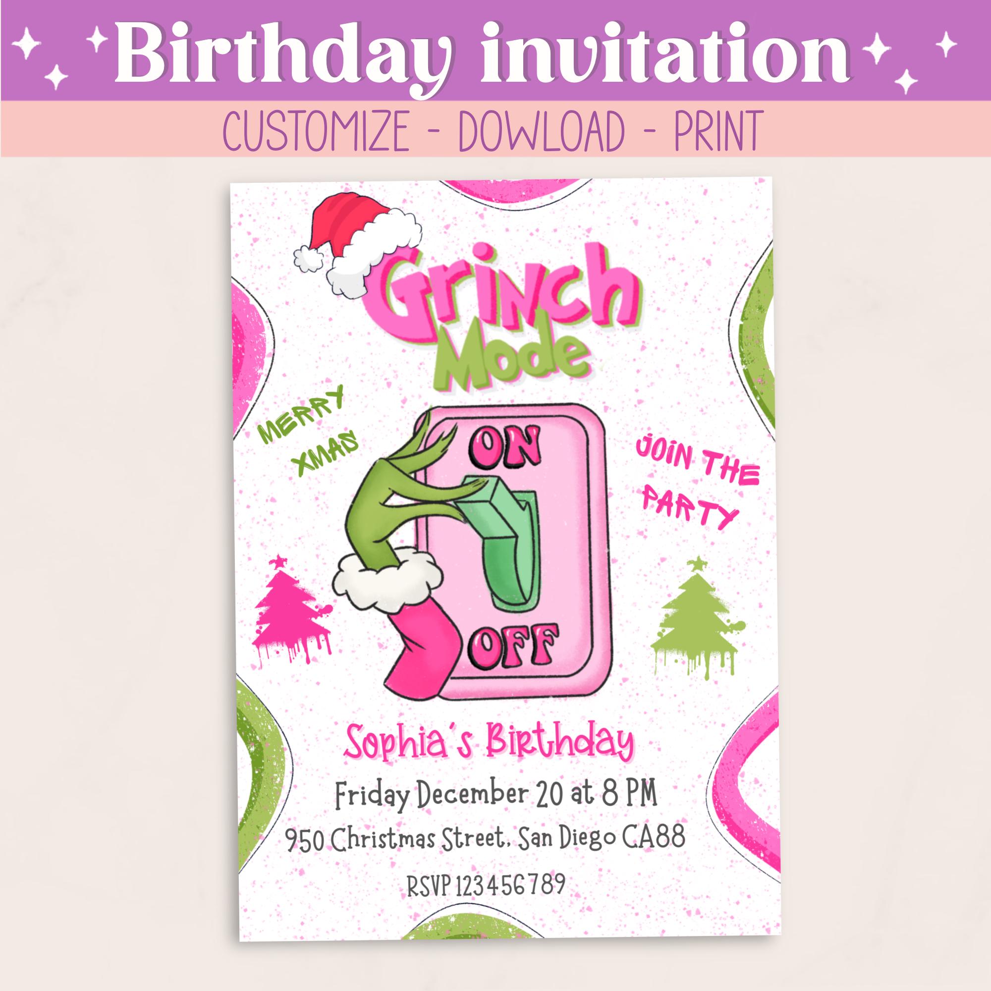 Editable Grinchmas Party Invite for Girl Grinch Birthday Christmas ...