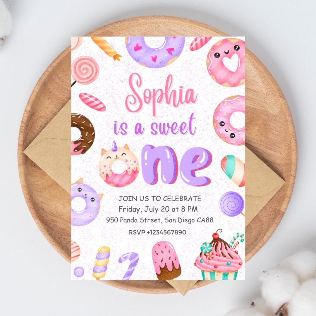 Sweets Candy Invitation 1st Birthday Sweet Candy Birthday Invitation ...