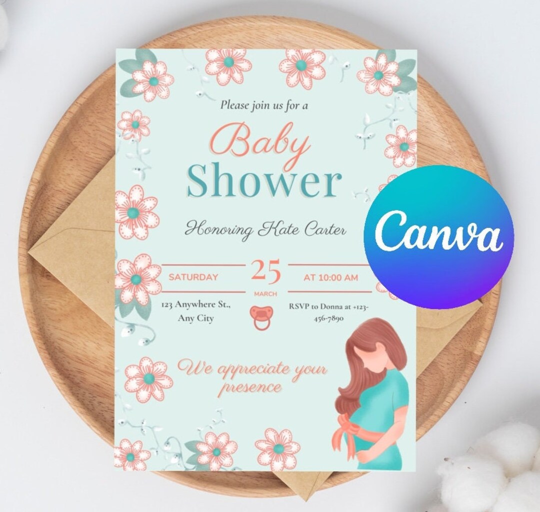 Editable Baby Shower Invitation, Flowers, Printable Invitation Baby ...