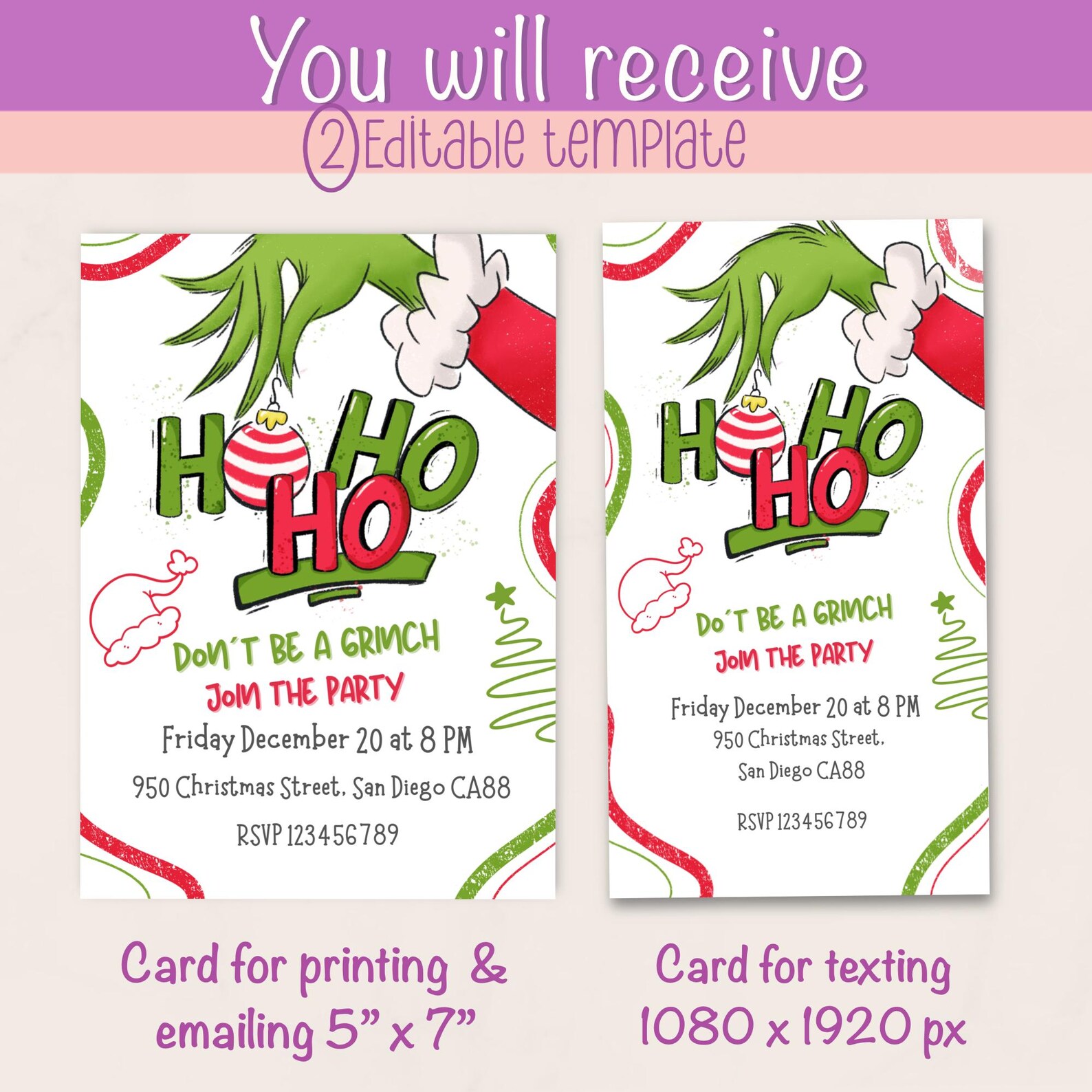 Editable Grinchmas Party Invite Christmas Party Invitation Don't Be a ...
