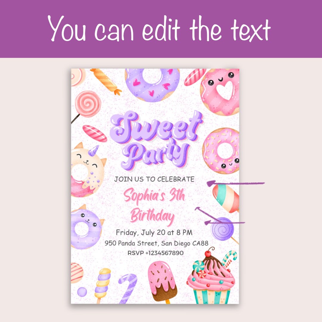 Sweets Candy Invitation Sweet Candy Birthday Invitation Sweet ...