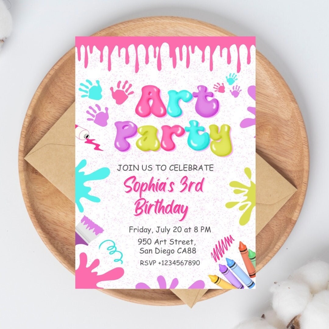 Editable Art Birthday Party Invitation Template Art Painting Birthday ...