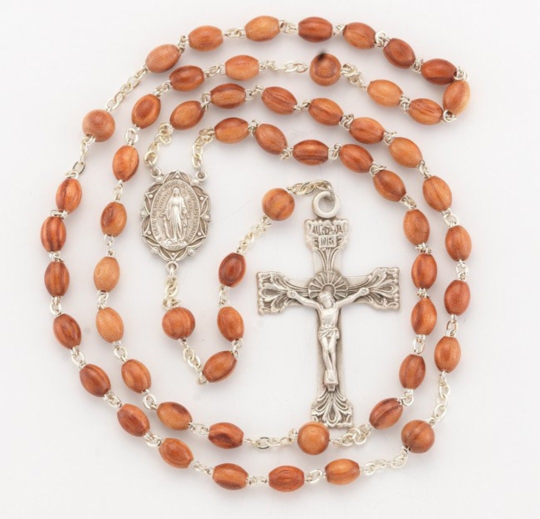 Rosary Genuine Rose Wood Rosary With Miraculous Medal - Etsy