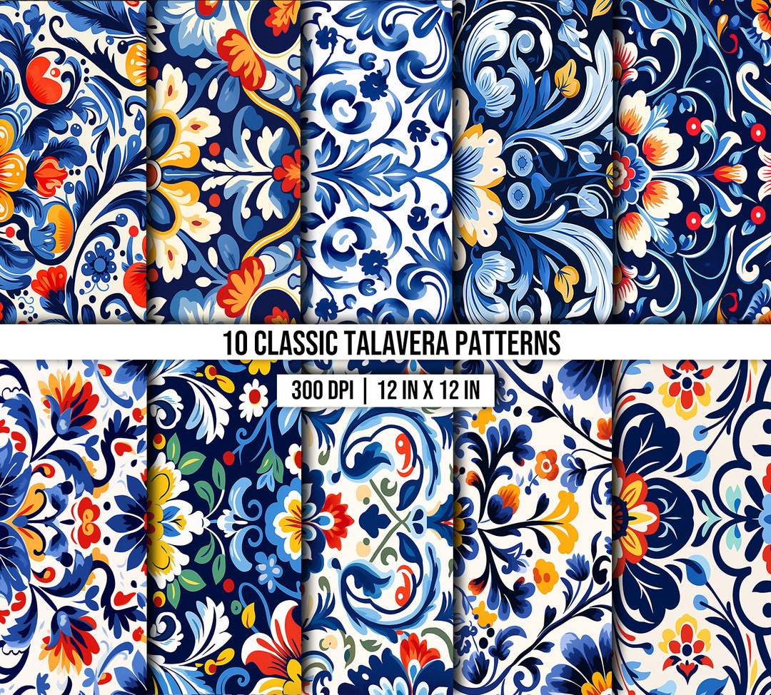 Talavera Inspired Tile | Seamless Digital Paper | 10 Designs | Mexican ...
