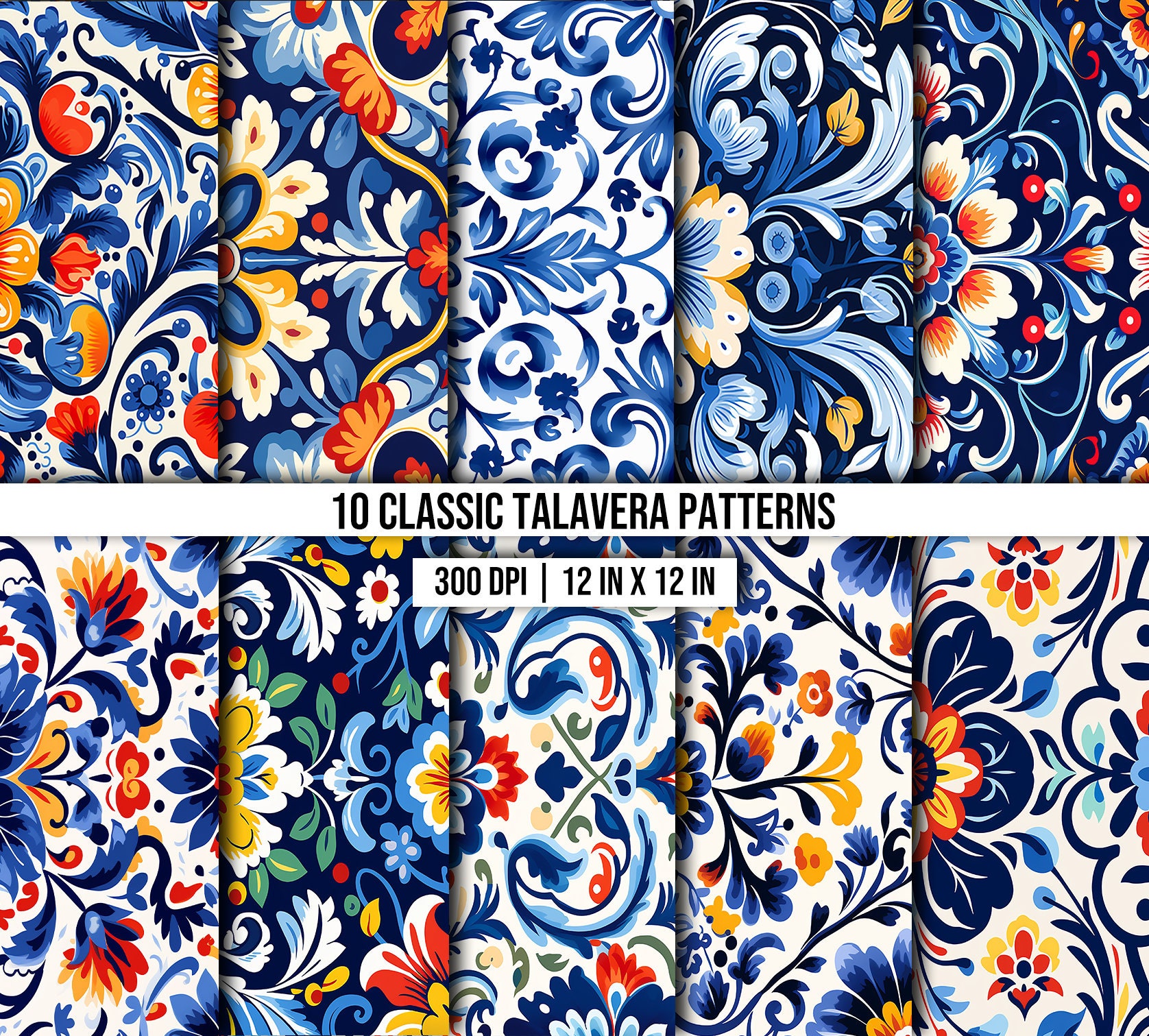 Talavera Inspired Tile | Seamless Digital Paper | 10 Designs | Mexican ...