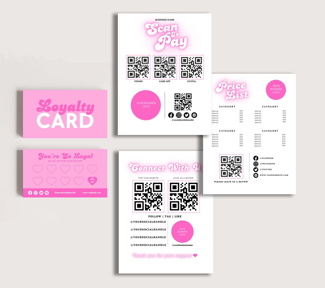 Editable Neon Payment Sign Template Bundle | QR Code Sign Template ...