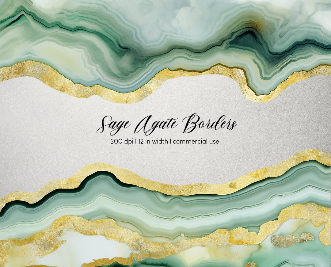 Sage and Gold Agate Borders Sage Geode PNG Overlays With Gold Glitter ...
