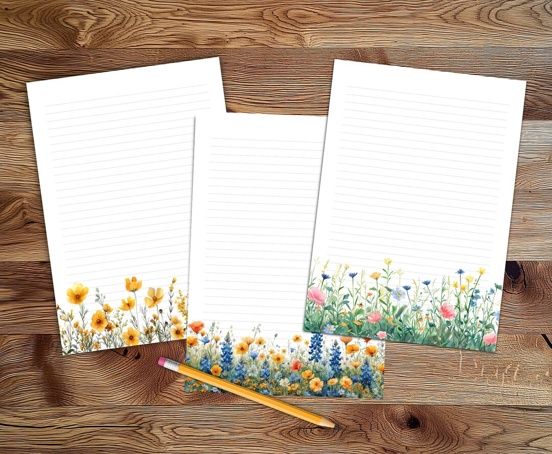 Wildflower Printable Stationery Bundle | Lined Unlined Digital Writing ...
