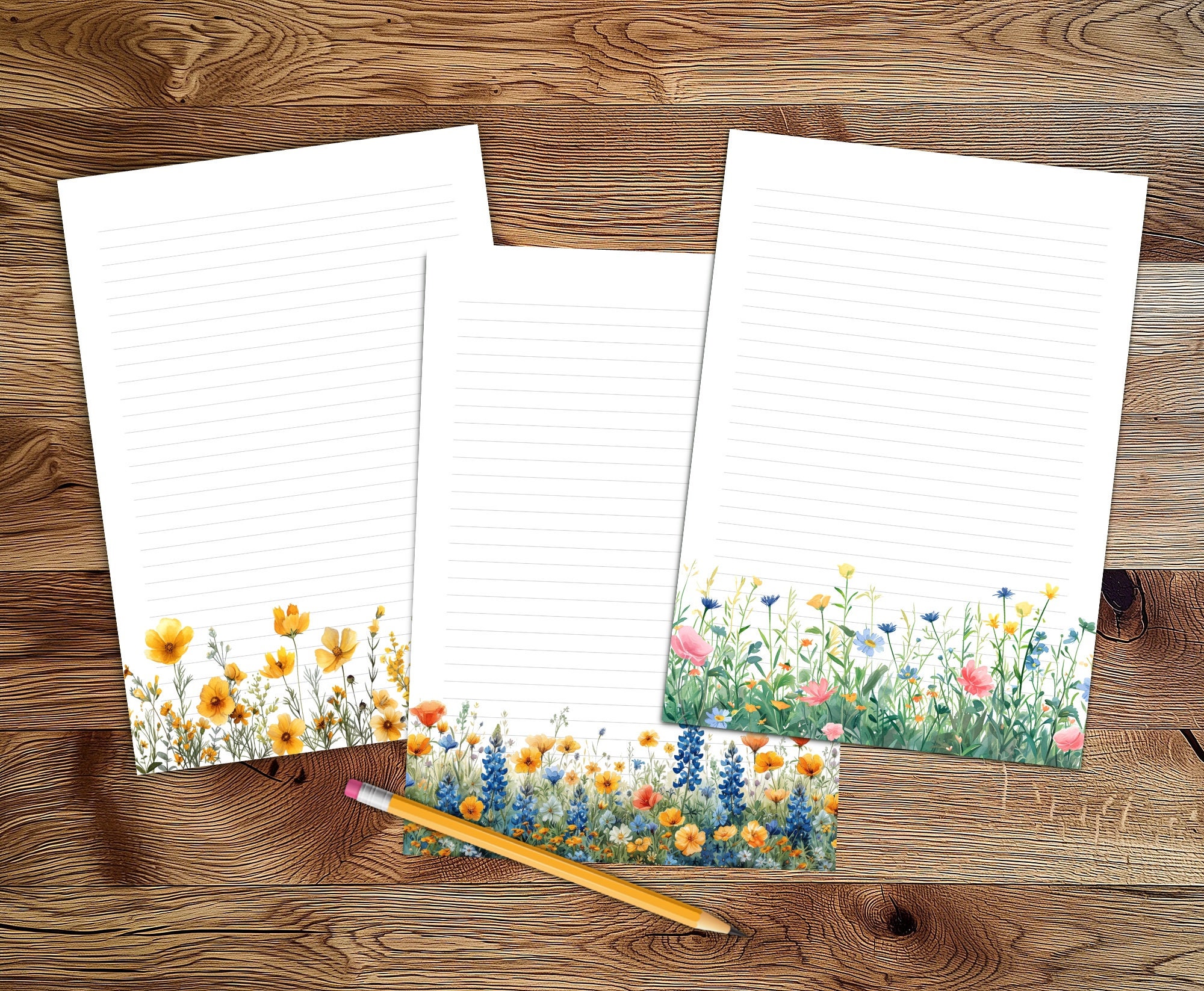 Wildflower Printable Stationery Bundle | Lined Unlined Digital Writing ...
