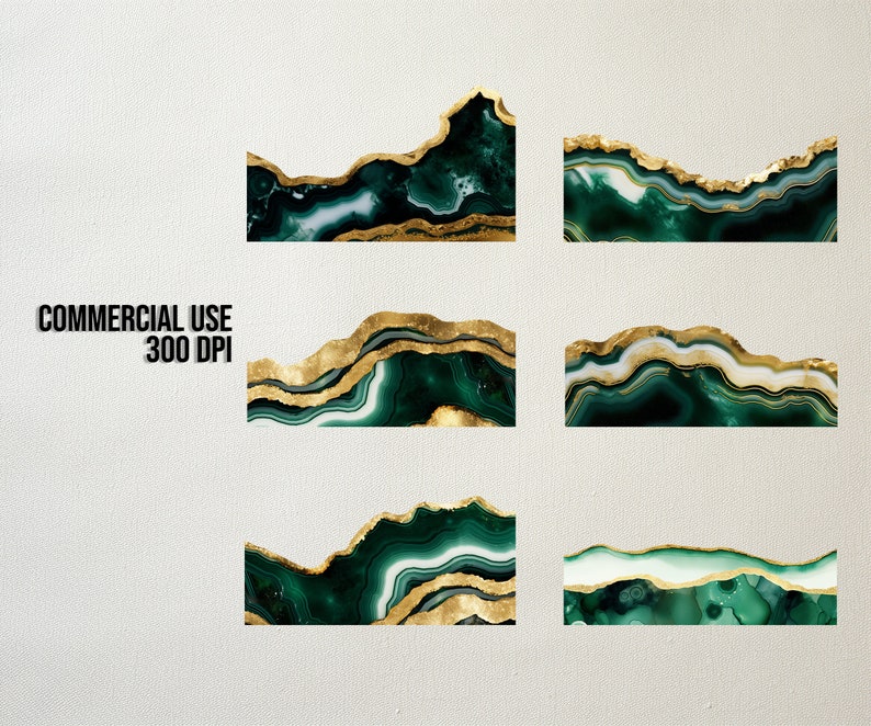 Emerald and Gold Agate Borders Emerald Geode PNG Overlays With Gold ...