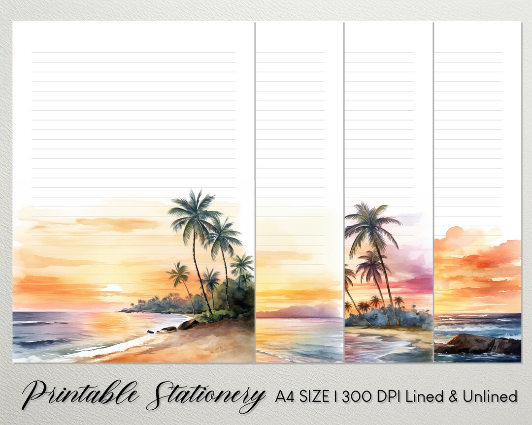 Beachside Printable Stationery Bundle | Lined Unlined Digital Writing ...