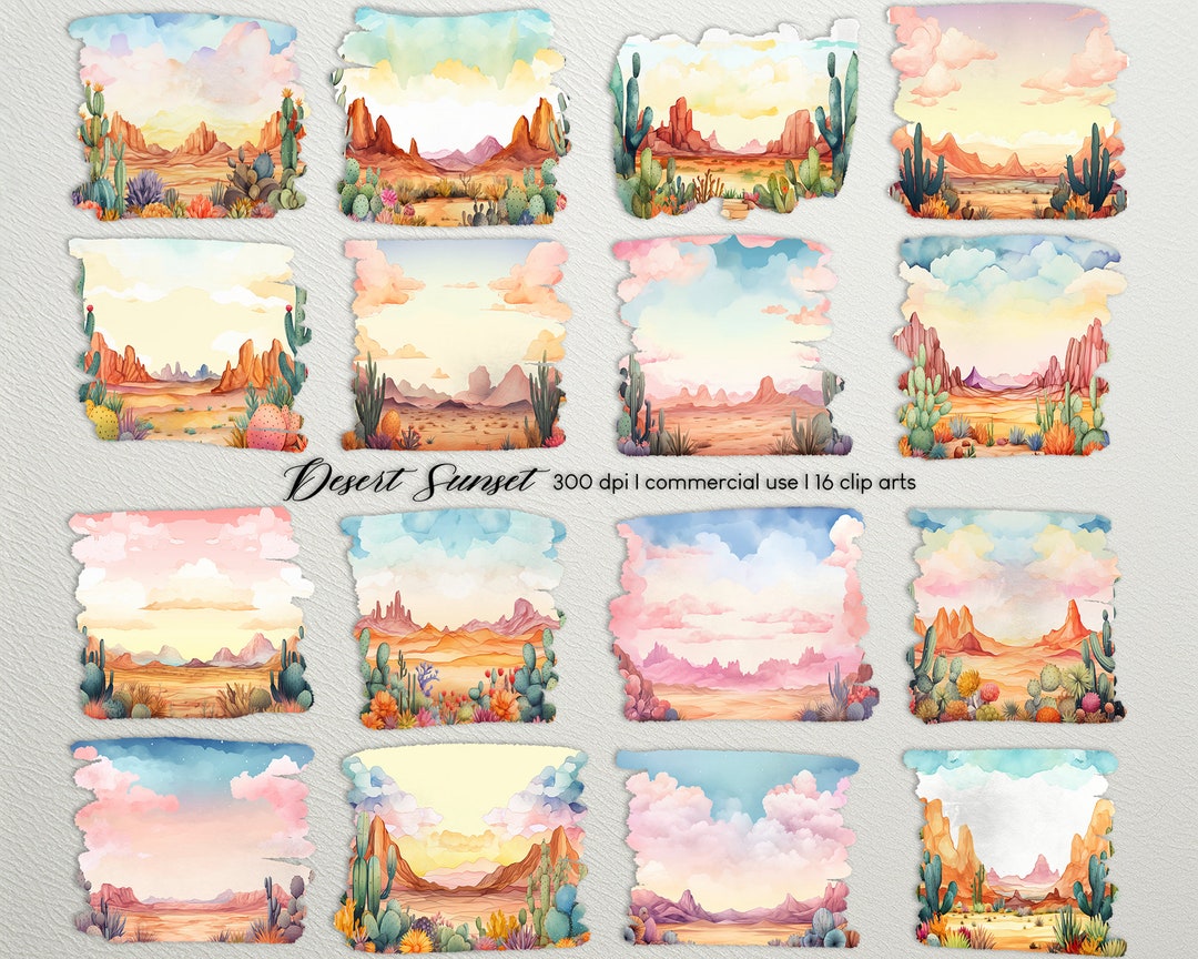Watercolor Desert Landscape Clipart Bundle PNG Made for Commercial Use ...