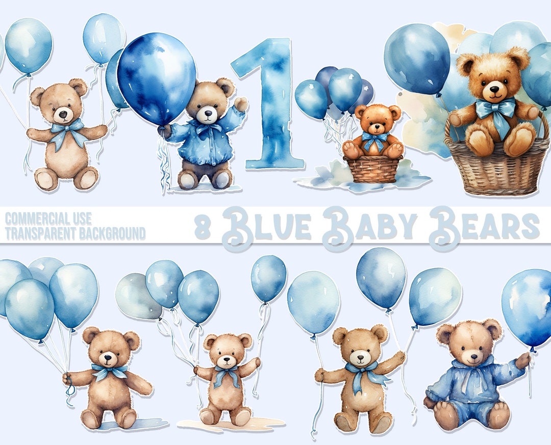 Baby Shower Clipart Baby Bear With Balloons Watercolor Teddy Bear ...