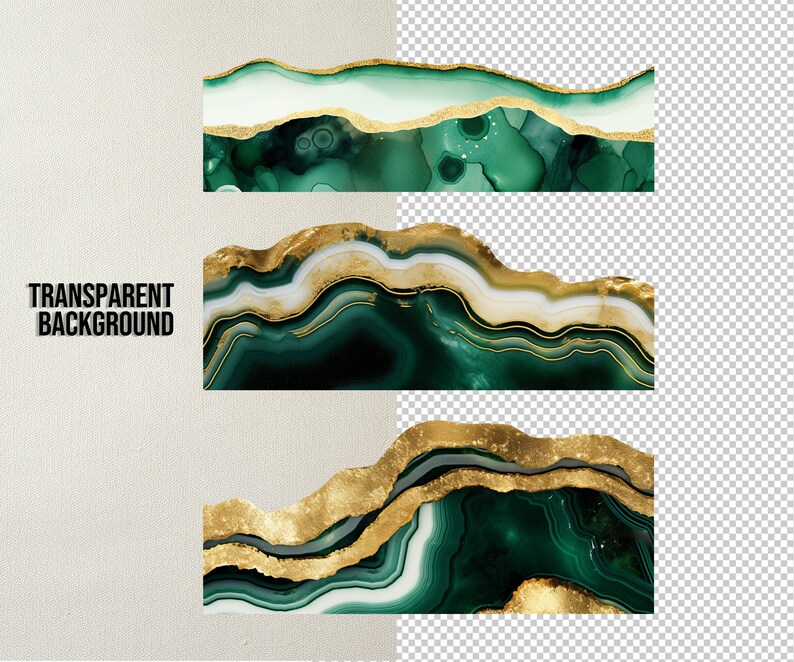 Emerald and Gold Agate Borders Emerald Geode PNG Overlays With Gold ...