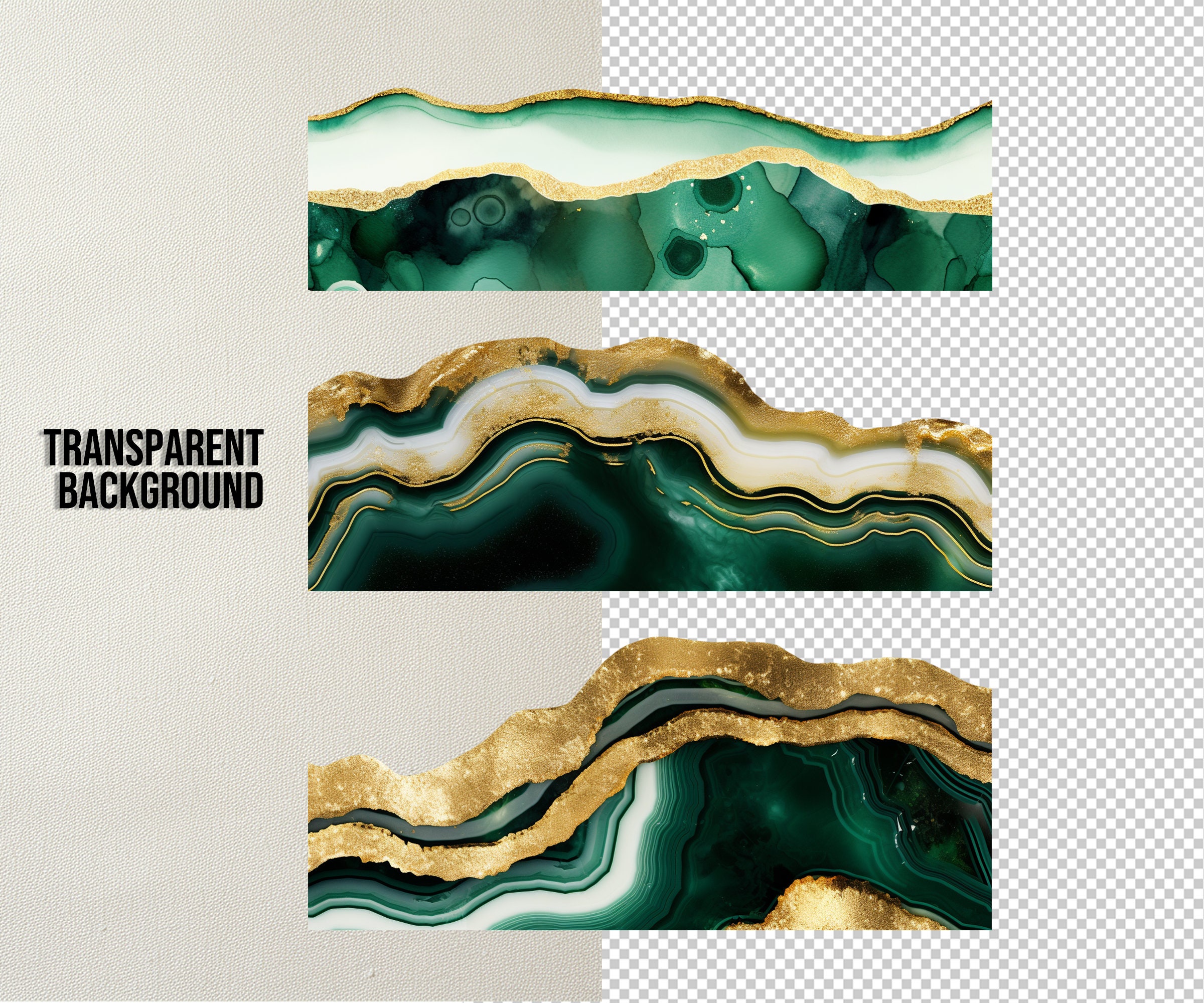 Emerald and Gold Agate Borders Emerald Geode PNG Overlays With Gold ...
