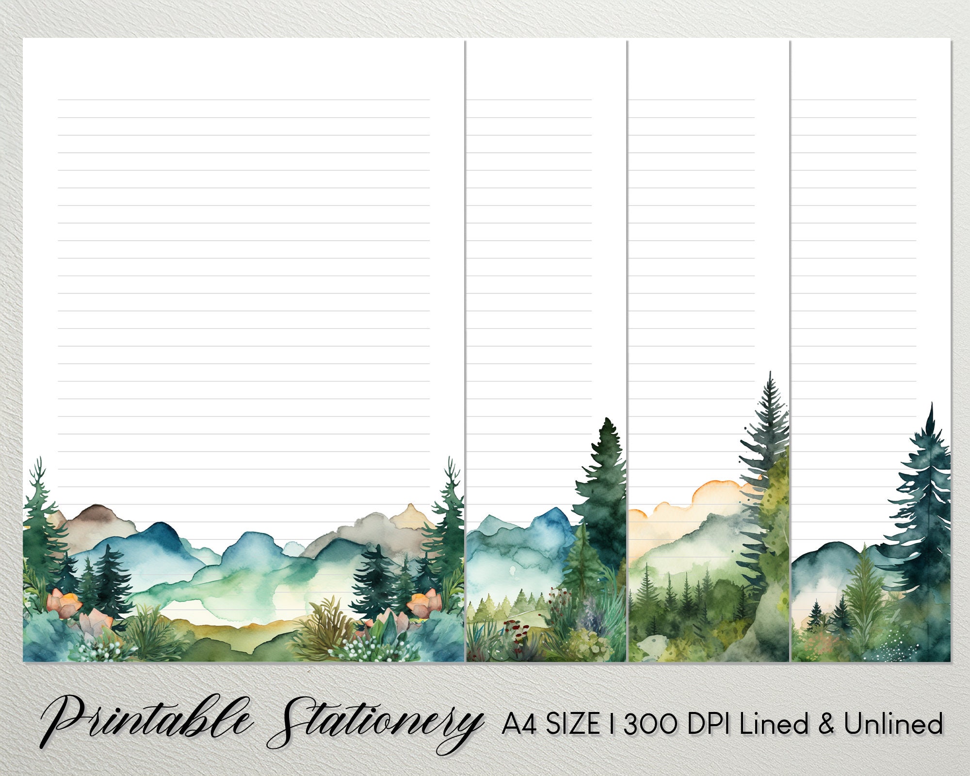 Mountainside Printable Stationery Bundle | Lined Unlined Digital ...