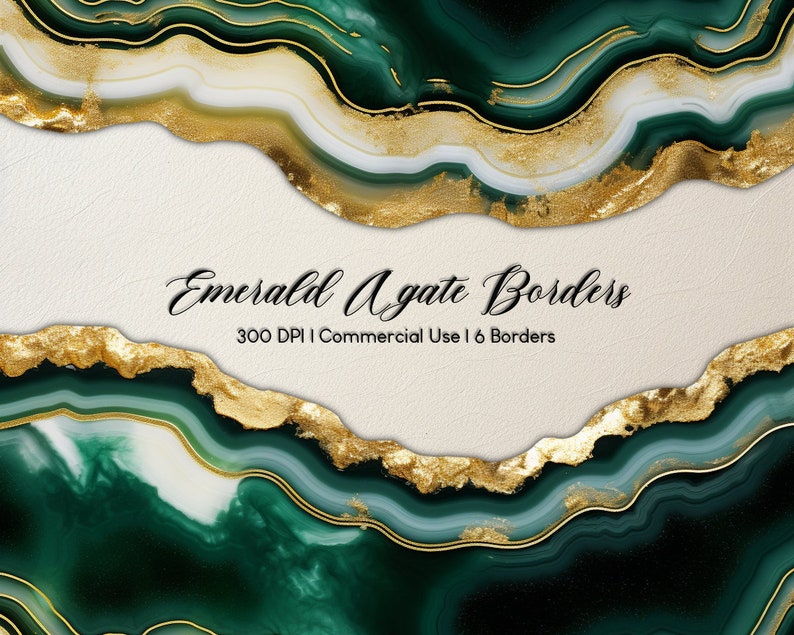 Emerald and Gold Agate Borders Emerald Geode PNG Overlays With Gold ...