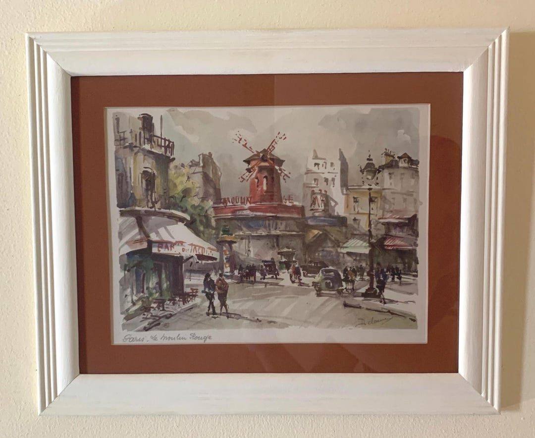 Vintage Framed Watercolor Print by French Artist Lucien Delarue - Paris ...