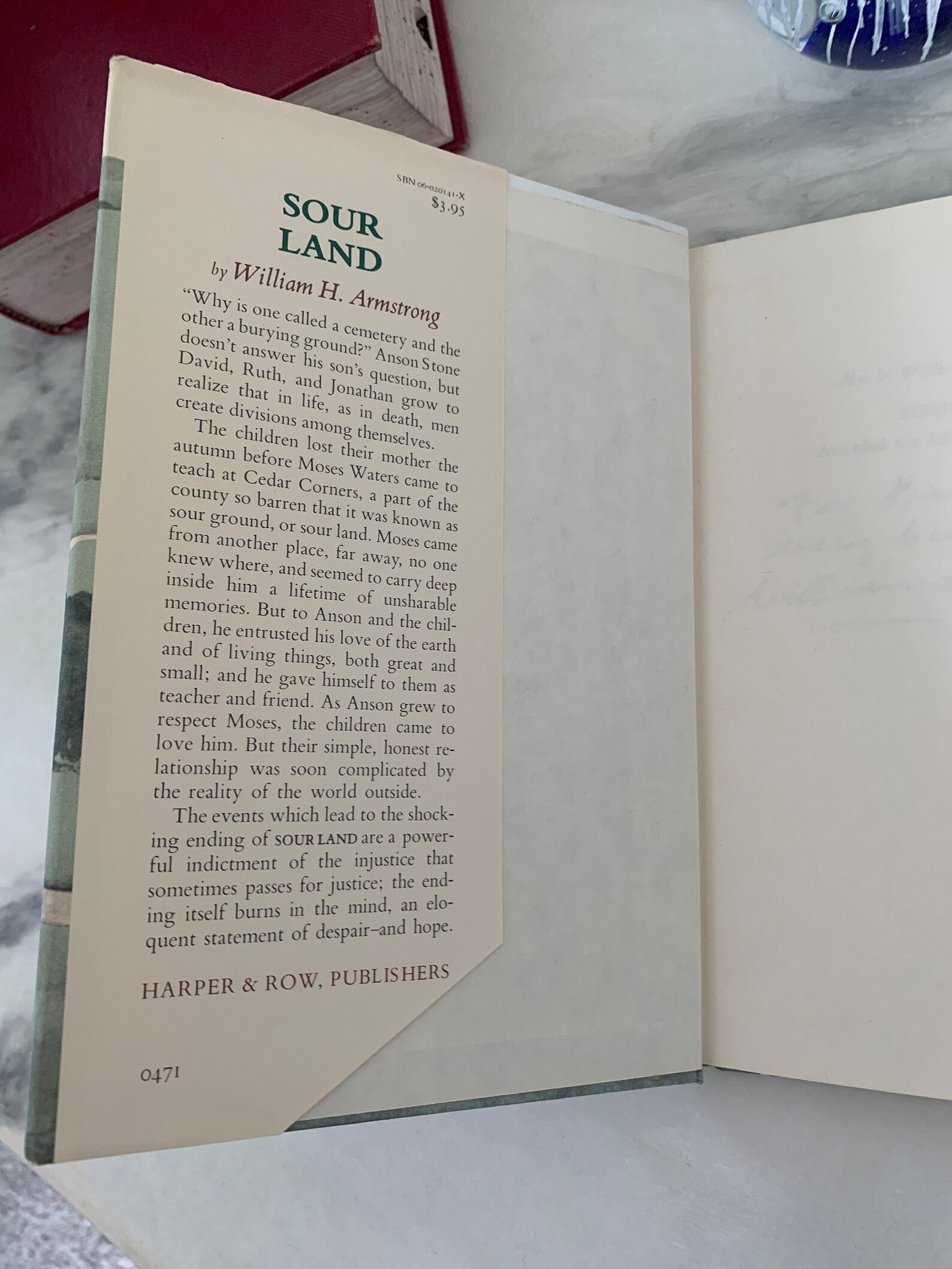Signed by William H. Armstrong Sour Land, Copyrighted 1971 | Harper and ...