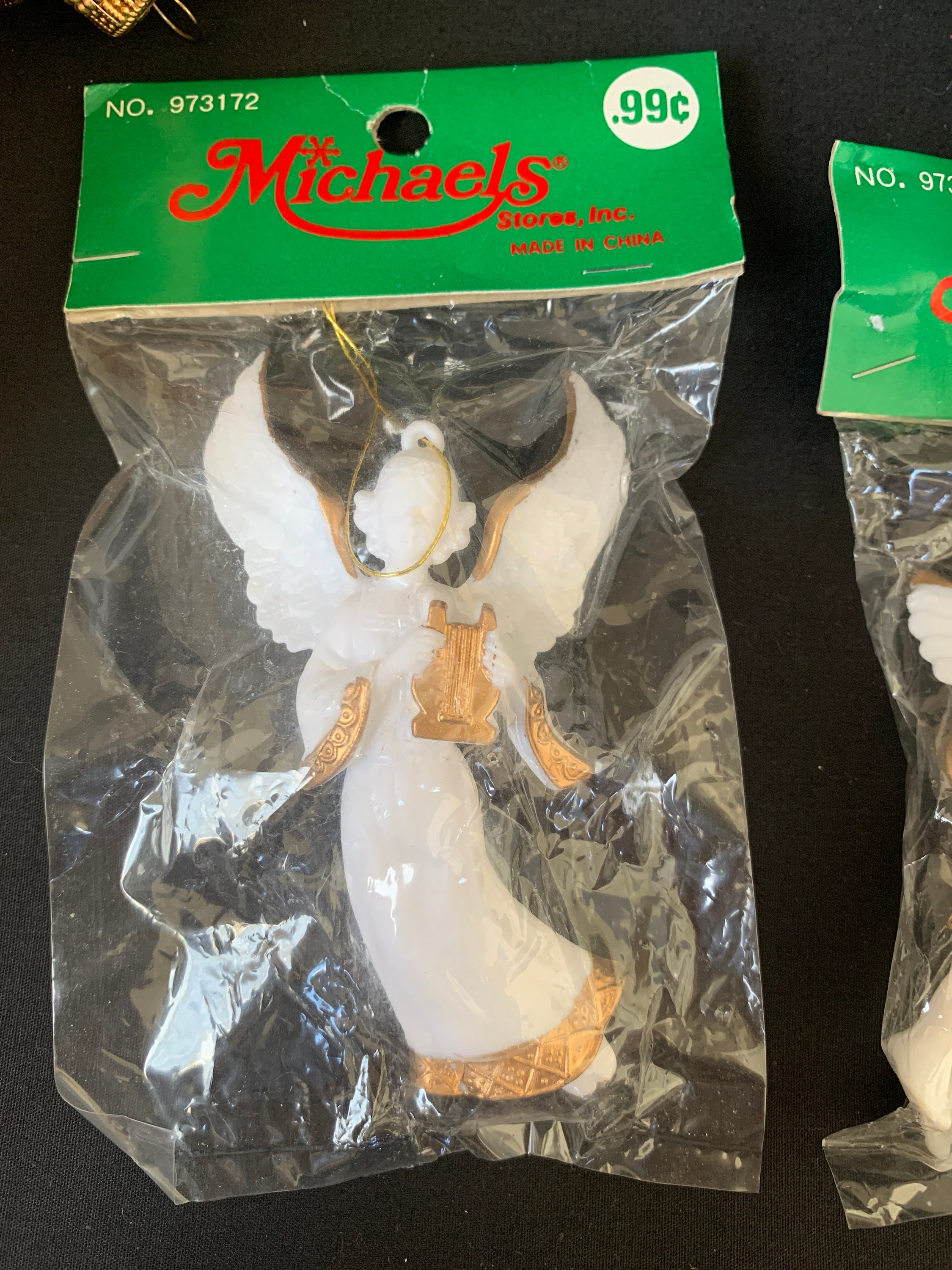 Two White and Gold Cherub and Angel Christmas Ornaments Playing Musical ...