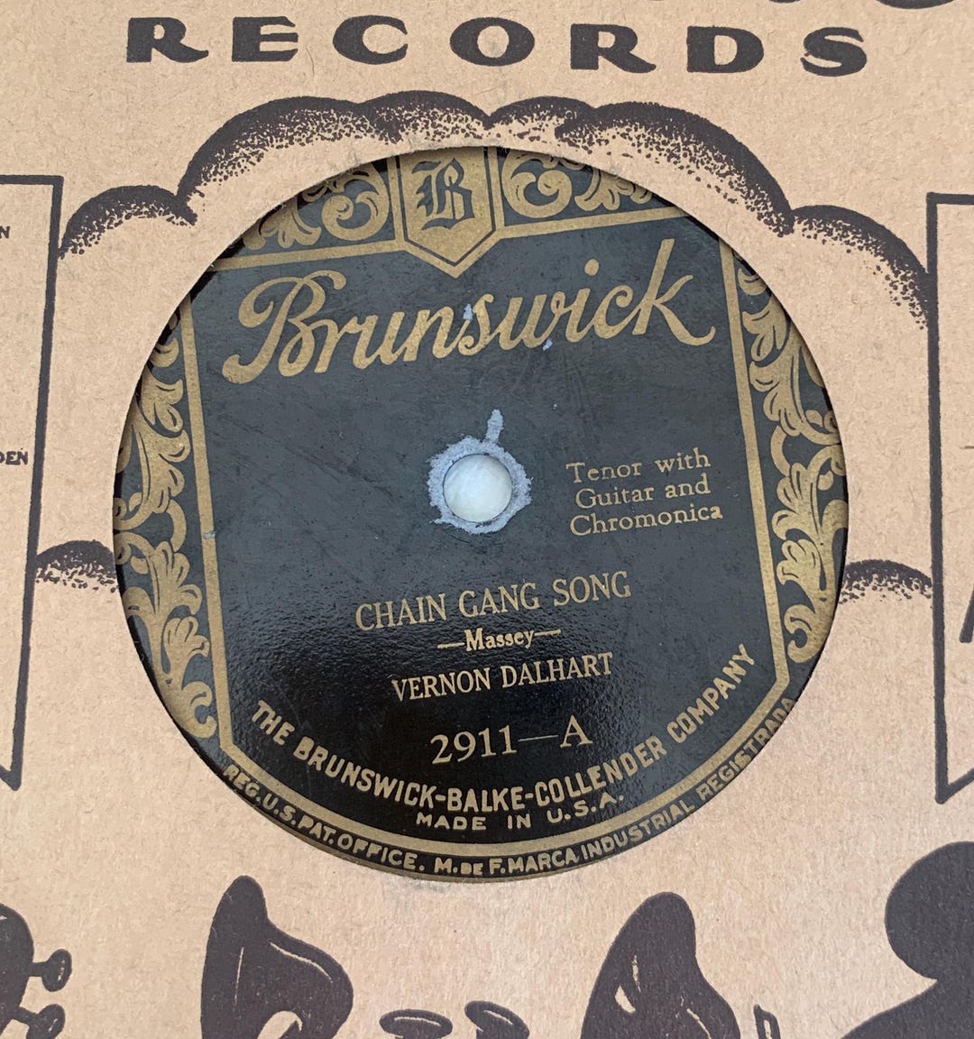 1925 Vernon Dalhart Chain Gang Song/the Runaway Train Shellac Record With Sleeve, 78 RPM 10 ...