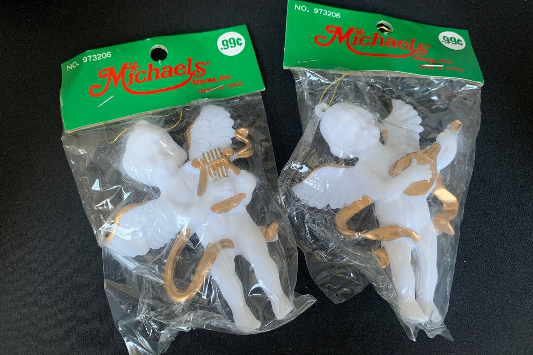 Two Vintage White and Gold Cherub Ornaments Playing Instruments - Etsy