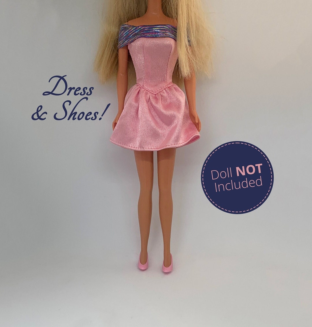 Vintage 90s/early 2000s Barbie Light Pink off Shoulder Cocktail Dress ...