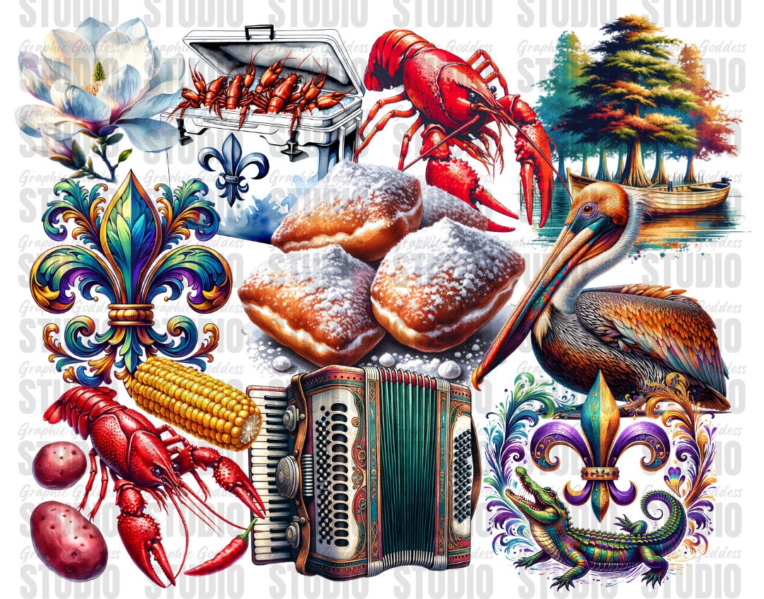 Louisiana Clipart: Crawfish, Pelican, Cajun Designs (PNG Digital ...