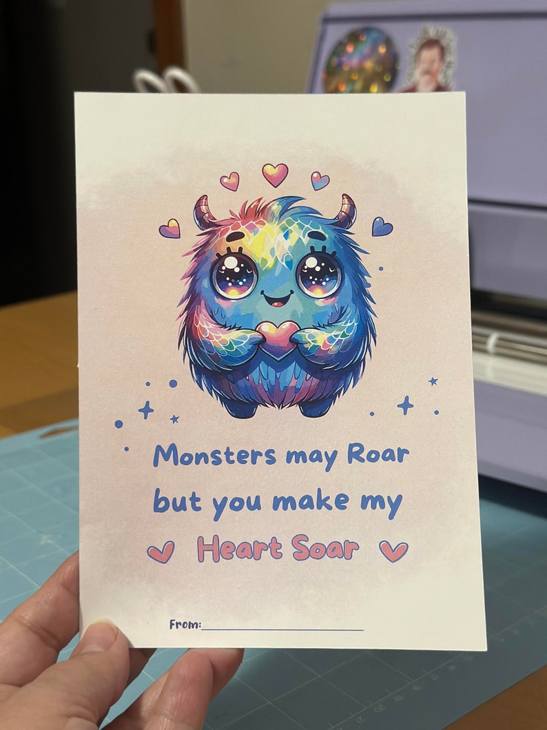 Cute Monster Valentine Card | Printable Instant Download PNG & PDF ...