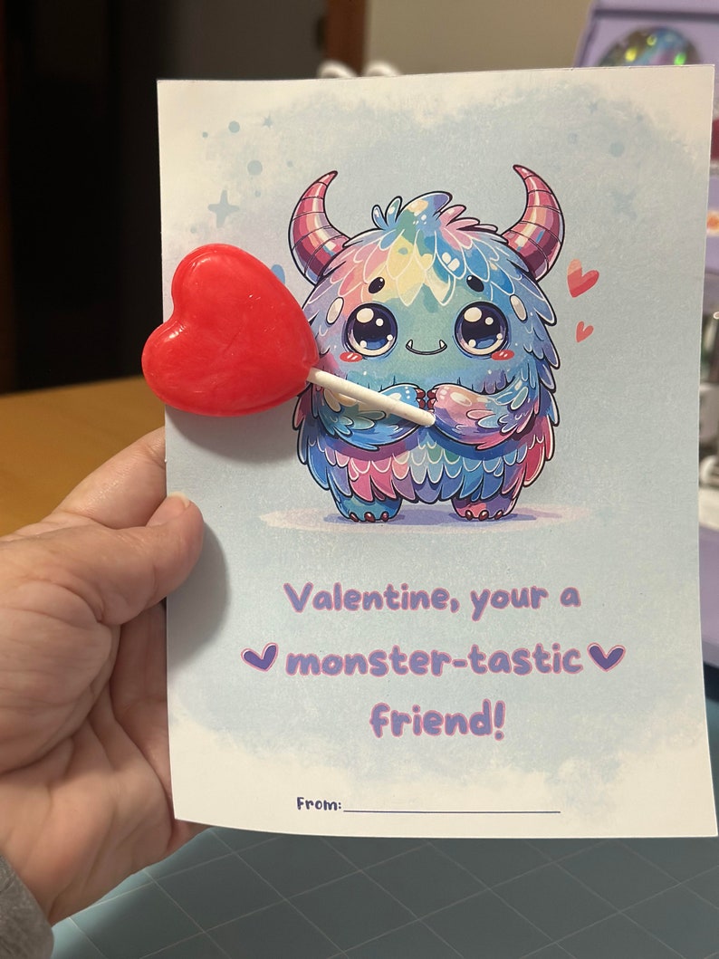 Cute Monster Valentine Card | Printable Instant Download PNG & PDF ...