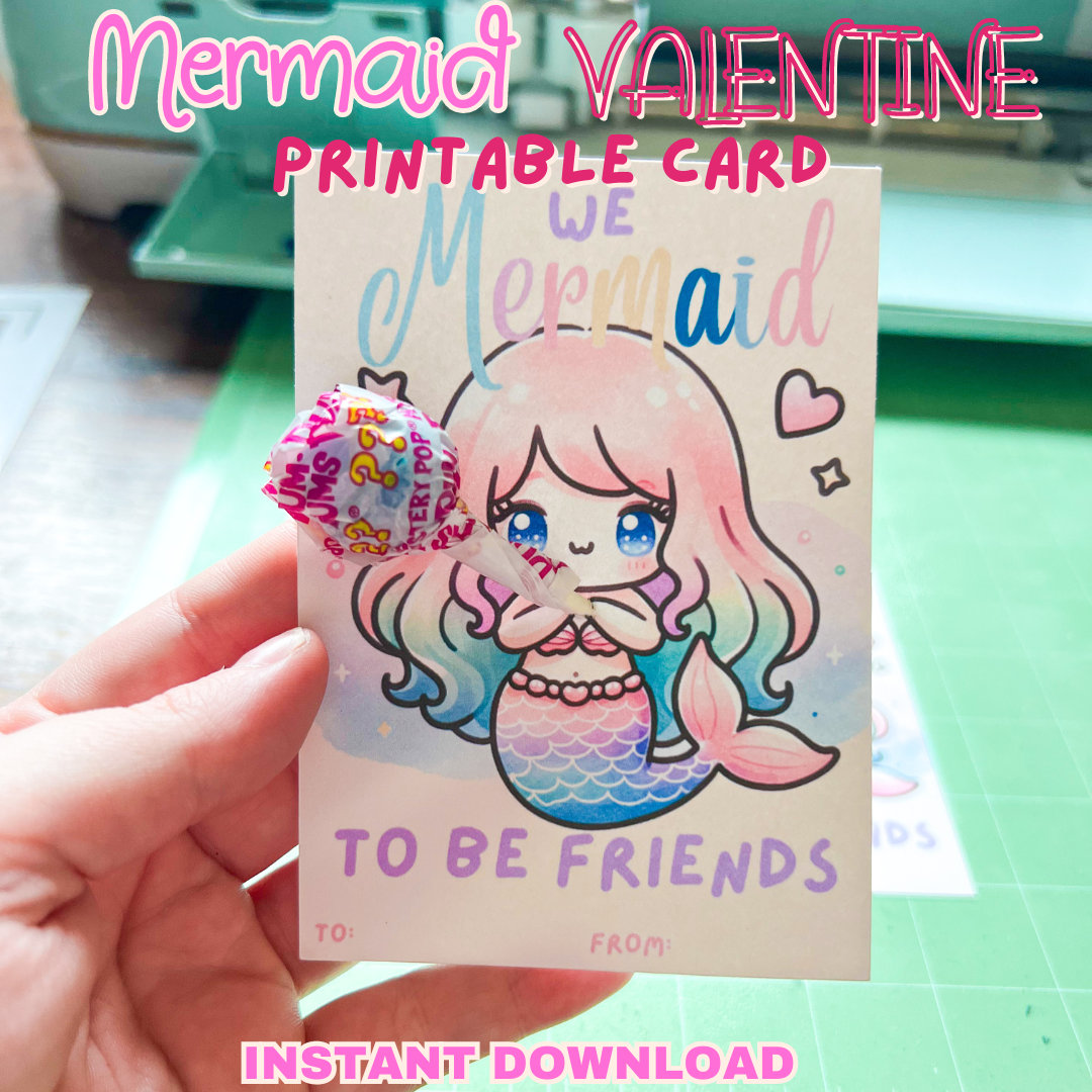 Mermaid Valentine Card Printable Instant Download PNG & PDF Files Class ...