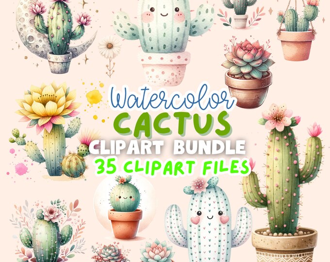 Kawaii Cactus Clipart Set, Cactus Illustration Set, Cute Succulent ...