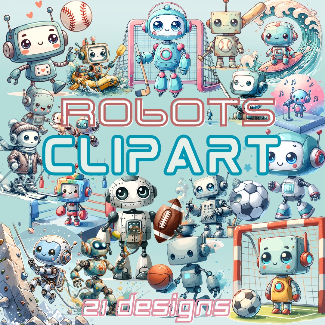 Robot Sports Clipart, Pastel Watercolor Robot Clipart, Sports PNG ...