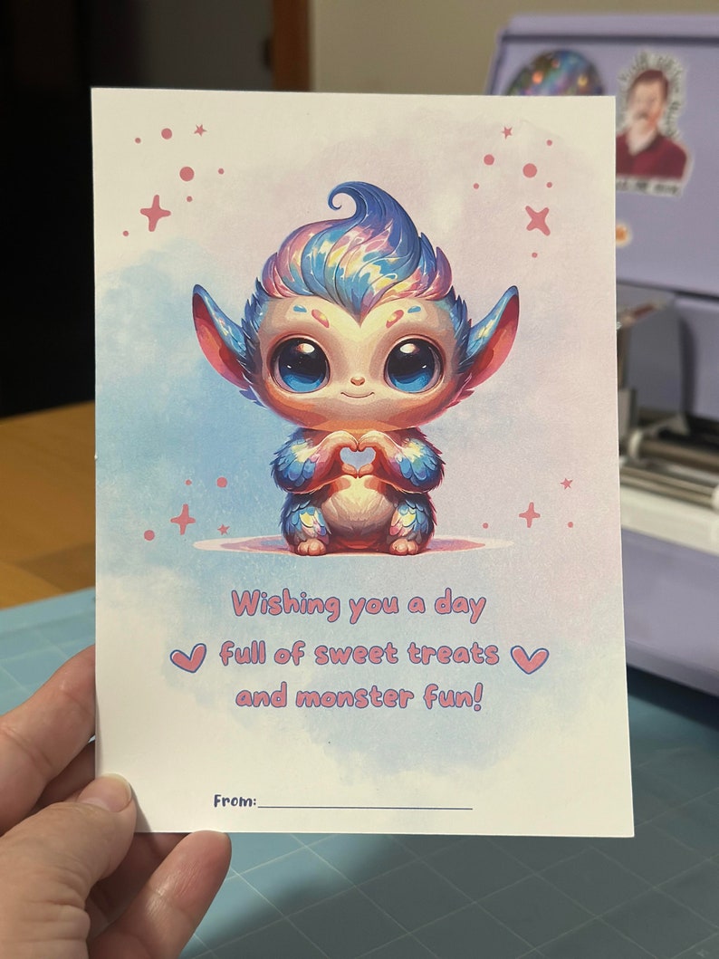 Cute Monster Valentine Card | Printable Instant Download PNG & PDF ...