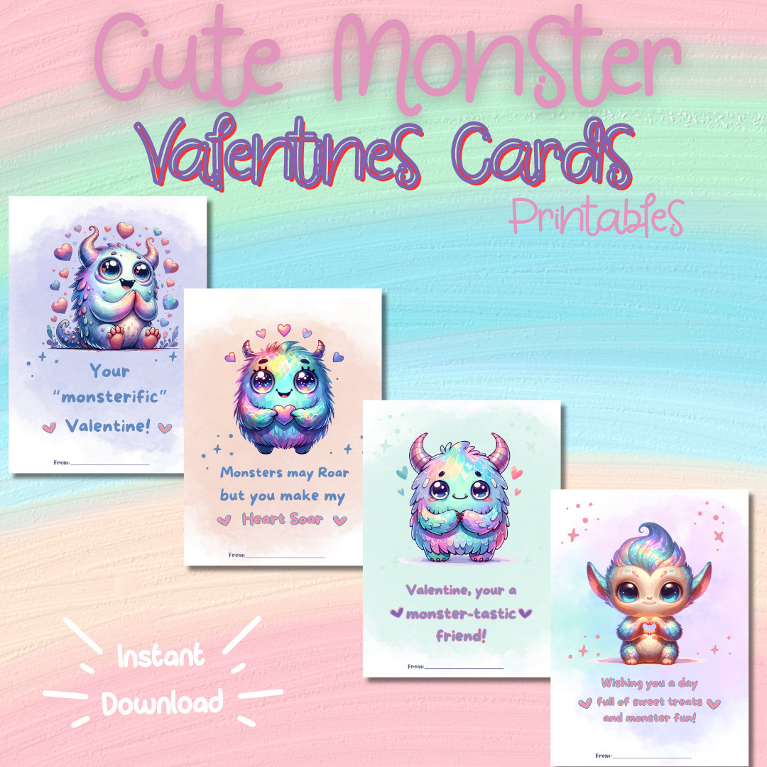 Cute Monster Valentine Card | Printable Instant Download PNG & PDF ...
