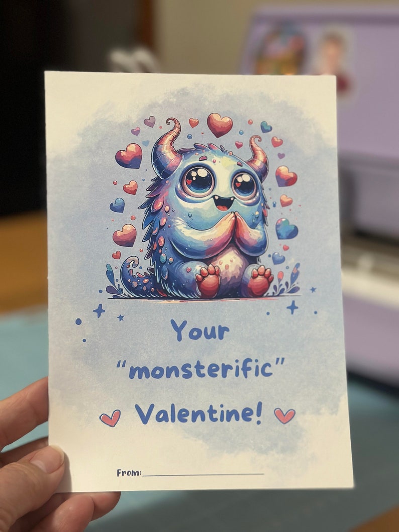 Cute Monster Valentine Card | Printable Instant Download PNG & PDF ...