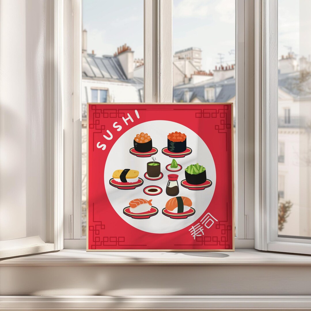 Sushi Wall Art, Cute Japanese Food Poster, Asian Kitchen Wall Decor ...