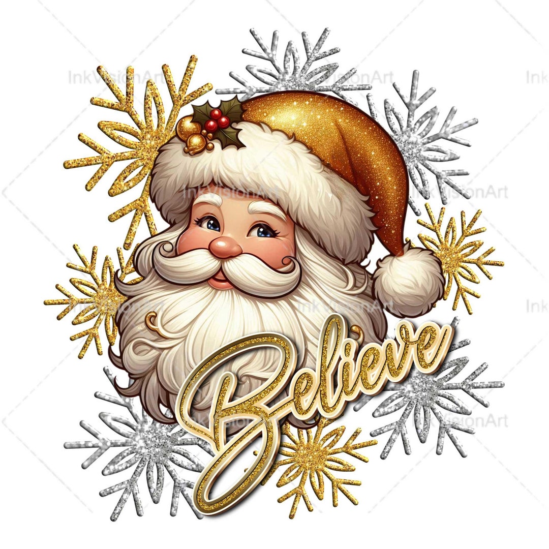Santa Believe PNG, Glitter Santa Png, Christmas Png, Santa Png, Believe ...