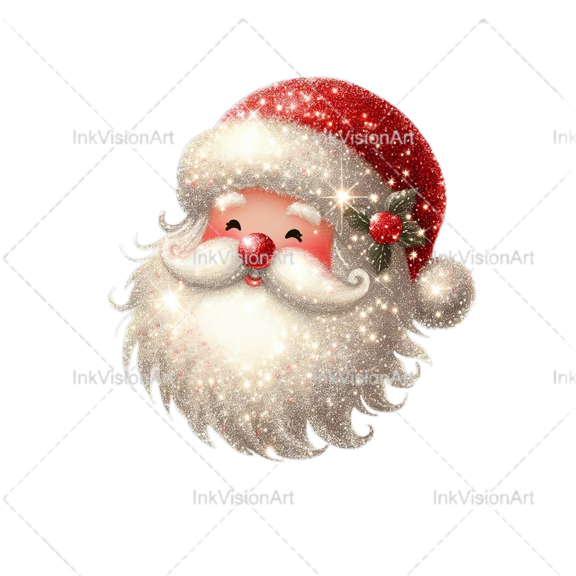 Glitter Santa PNG, Santa PNG, Christmas PNG, Retro Santa Png, Glitter ...