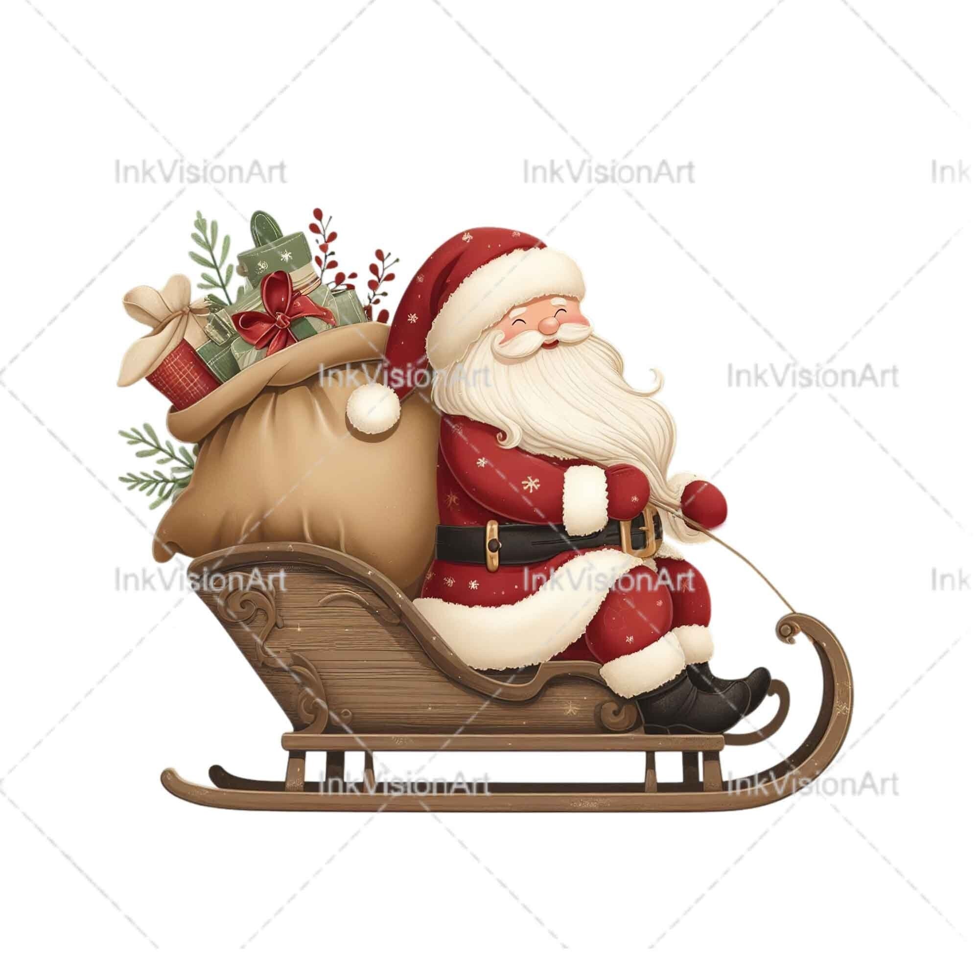 Santa in Sleigh PNG, Santa PNG, Christmas PNG, Santa Decor Png, Santa ...
