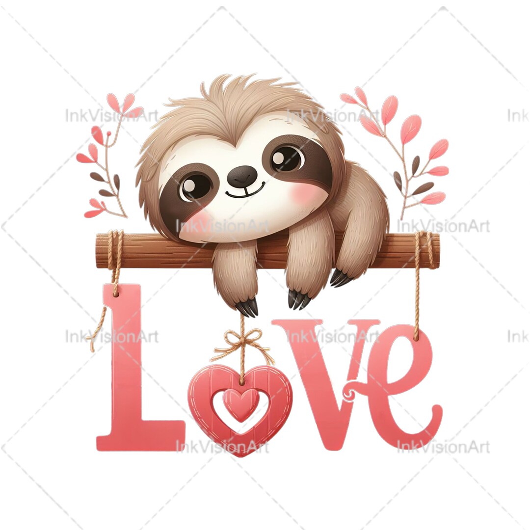 Valentine Sloth PNG, Sloth PNG, Sloth Love PNG, Cute Sloth Png ...