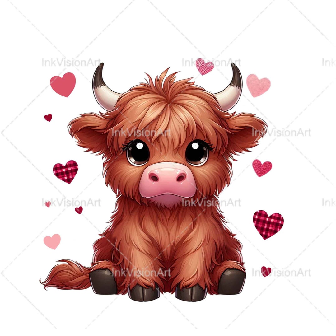 Highland Cow Valentine PNG, Cute Highland Cow PNG, Valentine's Day Png ...