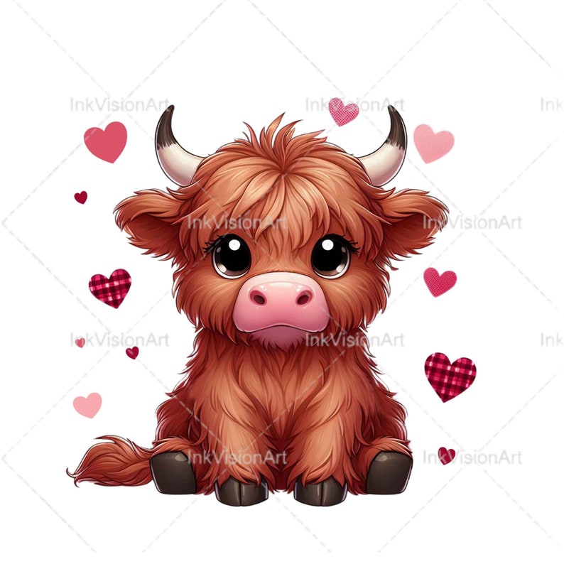 Highland Cow Valentine PNG, Cute Highland Cow PNG, Valentine's Day Png ...