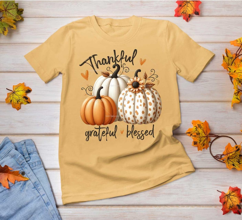 Grateful Thankful Blessed PNG, Thankful Png, Thanksgiving Png, Pumpkin ...