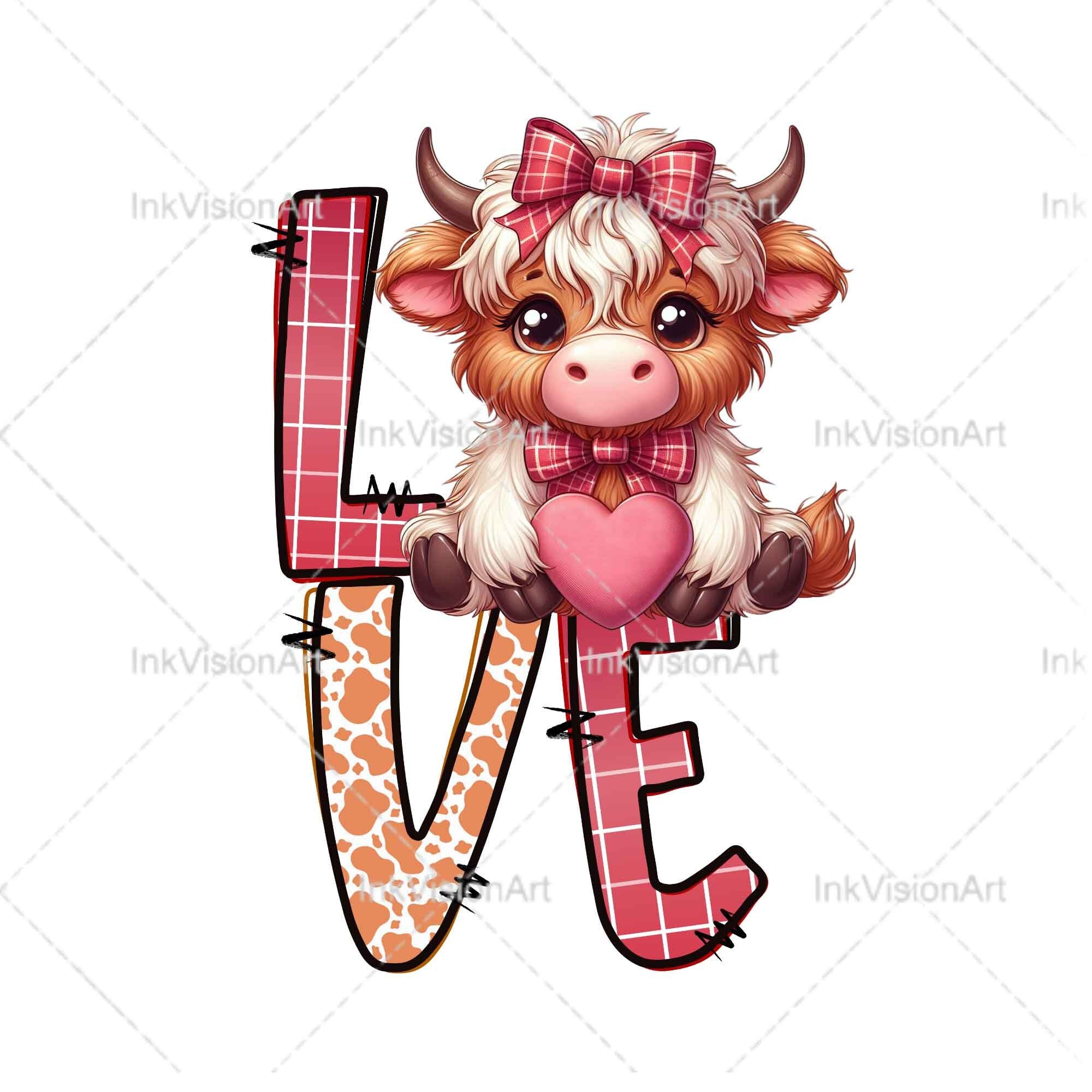 Highland Cow Valentine PNG, Cute Highland Cow PNG, Valentine's Day Png ...