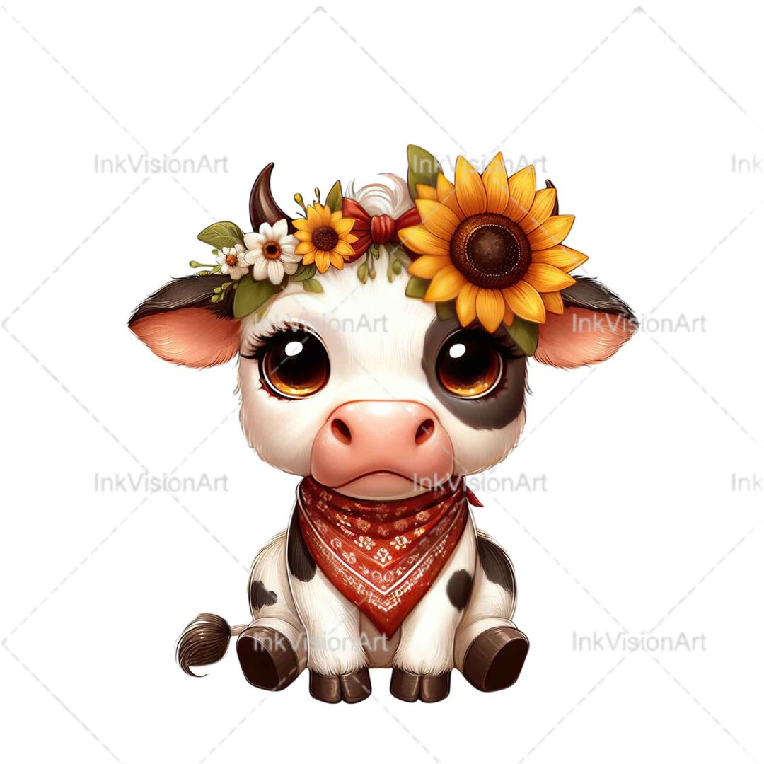 Sunflower Cow PNG, Cute Cow PNG, Spring Cow PNG, Sunflower Cow Svg ...